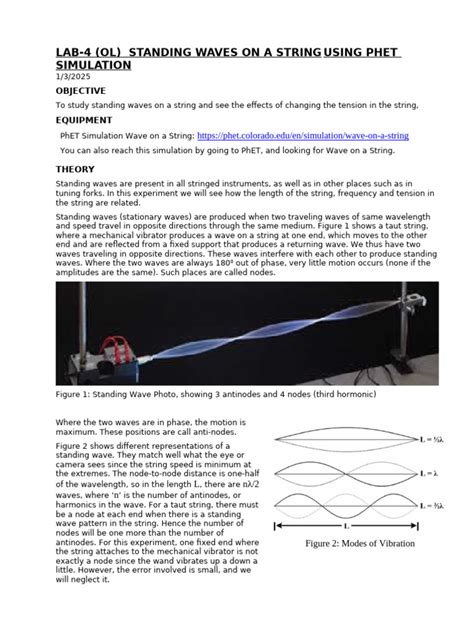 Lab 4 Ol Standing Waves On A String Using Phet Simulation Pdf