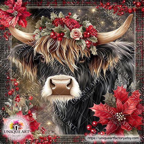 Christmas Highland Cow Printable 20 Hq  Clipart Scrapbook Junk