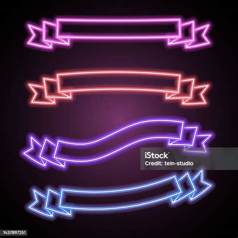 네온 배너입니다 추상 네온 디자인 레트로 배너 리본 배너입니다 0명에 대한 스톡 벡터 아트 및 기타 이미지 0명 곡선 리본 Istock
