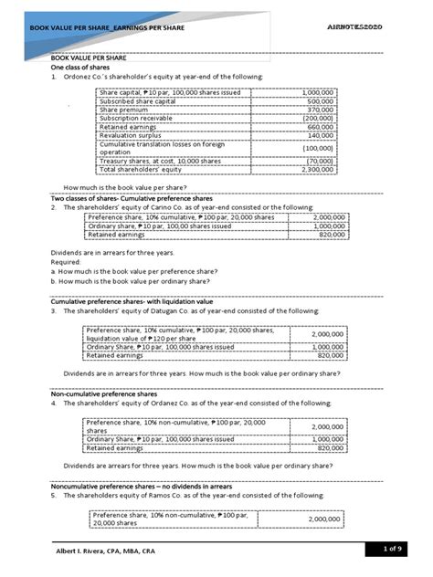 bvps and eps exercises pdf pdf preferred stock earnings per share