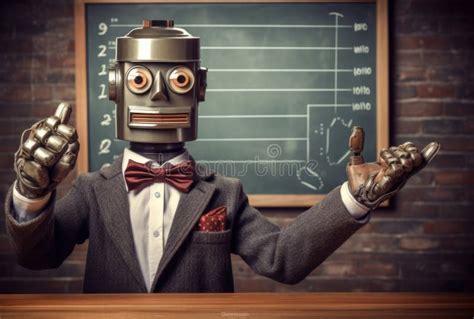 Automatic Human Like Robot Standing In Front Of Class With Pupils And