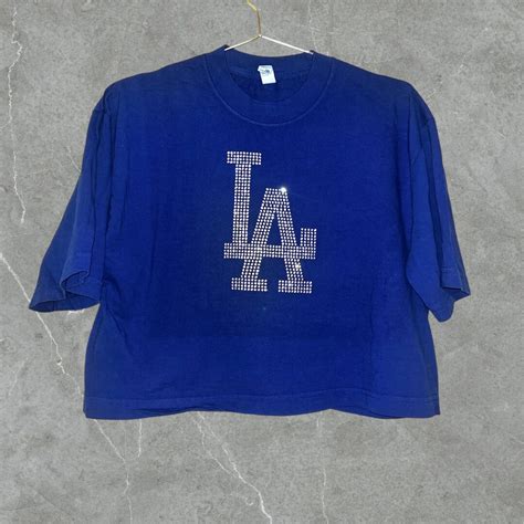 Dodgers Rhinestone Oversized Cropped T Shirt Etsy
