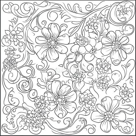 Intricate Floral Design Black And White Line Art Coloring Page Printable Pattern Stock