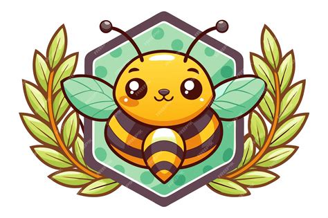 Adorable Cartoon Bee With Green Leaves And Hexagon Premium Ai