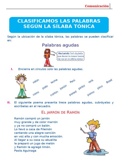 3 Clasificamos Las Palabras Según La Sílaba Tónica Para Segundo Grado