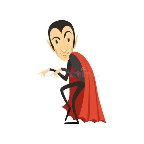 Count Dracula Sneaking Vampire In Black Suit And Red Cape Stock Vector