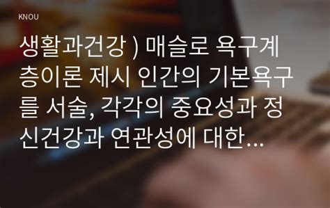 생활과건강 매슬로 욕구계층이론 제시 인간의 기본욕구를 서술 각각의 중요성과 정신건강과 연관성에 대한 자신의 견해 방송통신대