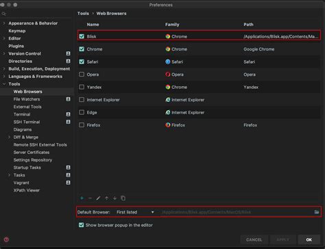 Intellij Idea How Configure Blisk As The Default Browser In My Mac