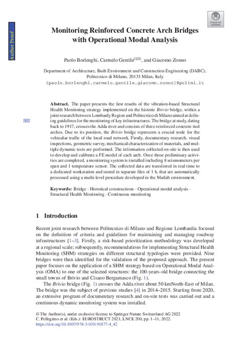 Pdf Monitoring Reinforced Concrete Arch Bridges With Operational