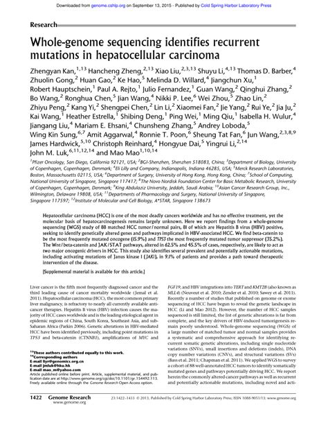 Pdf Whole Genome Sequencing Identifies Recurrent Mutations In Hepatocellular Carcinoma