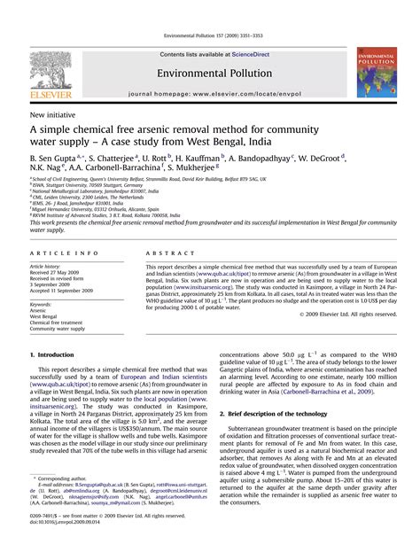 A Simple Chemical Free Arsenic Removal Method For Community Pdf