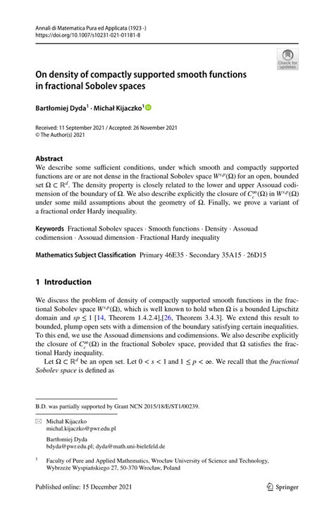 Pdf On Density Of Compactly Supported Smooth Functions In Fractional Sobolev Spaces