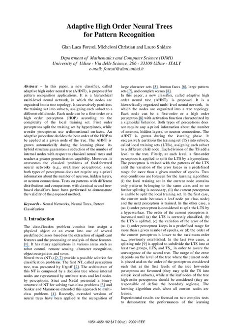 Pdf Adaptive High Order Neural Trees For Pattern Recognition