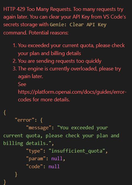 429 Too Many Requests · Issue 51 · Ai Geniechatgpt Vscode · Github