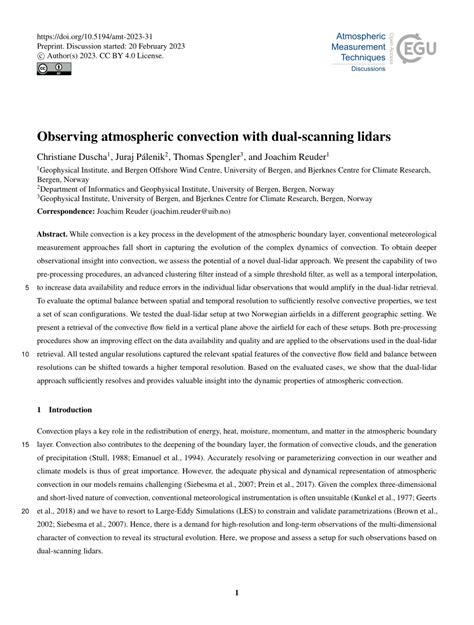 Pdf Observing Atmospheric Convection With Dual Scanning Lidars