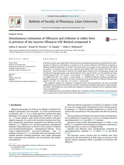 Pdf Simultaneous Estimation Of Ofloxacin And Cefixime In Tablet Form In Presence Of The