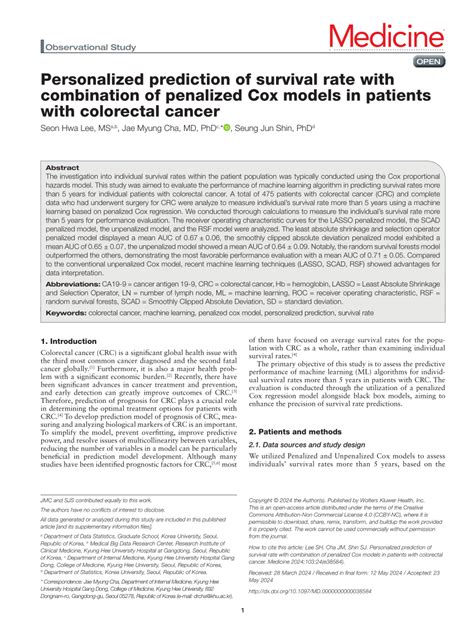 Pdf Personalized Prediction Of Survival Rate With Combination Of