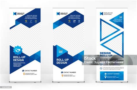 광고 배너 롤업 프리젠 테이션 표지 전시회 거리 광고를위한 휴대용 배너 컨퍼런스 및 세미나배너를위한 현대적인 디자인 옵션 세트 배너 표지판에 대한 스톡 벡터 아트 및 기타