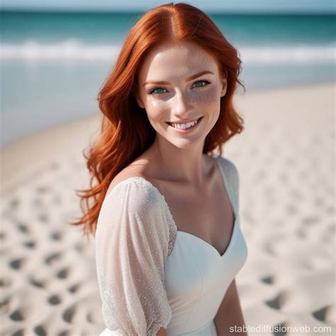 Radiant Redhead At The Beach Stable Diffusion Online