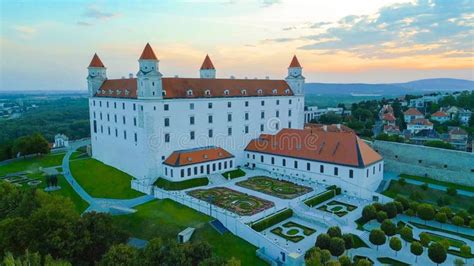 Close Up Aerial Drone Photo Of Bratislava Castle With A Scenic Sky In