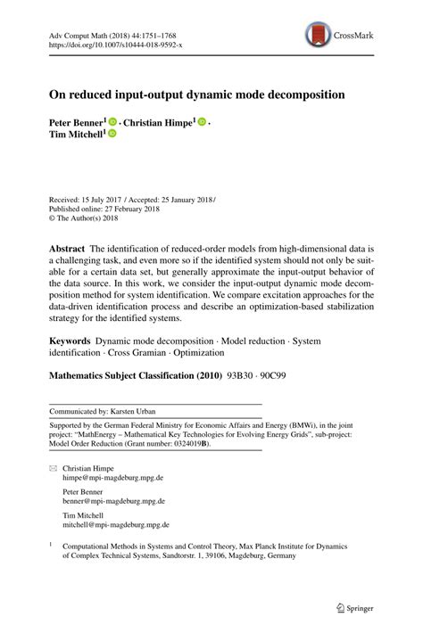 pdf on reduced input output dynamic mode decomposition