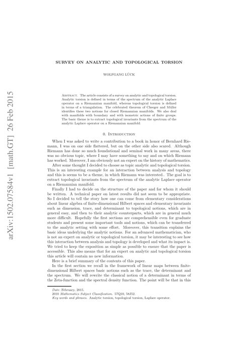 Pdf Survey On Analytic And Topological Torsion