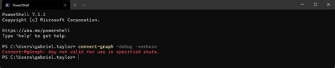 Connect Mggraph Fails Key Not Valid For Use In Specified State