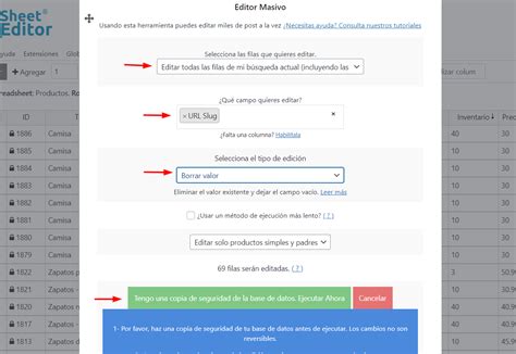 Cómo eliminar todo en una columna WP Sheet Editor en Español