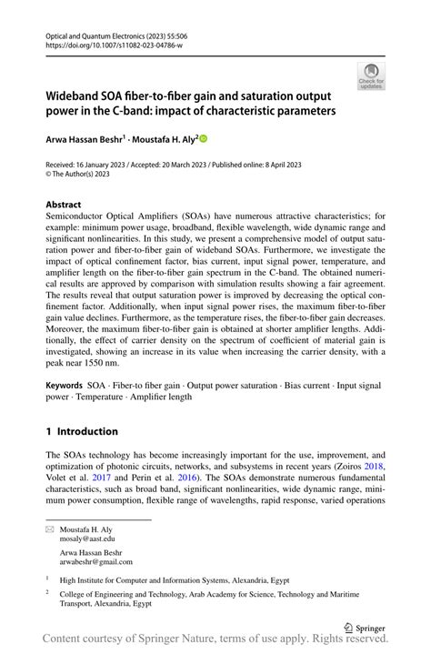 Pdf Wideband Soa Fiber To Fiber Gain And Saturation Output Power In