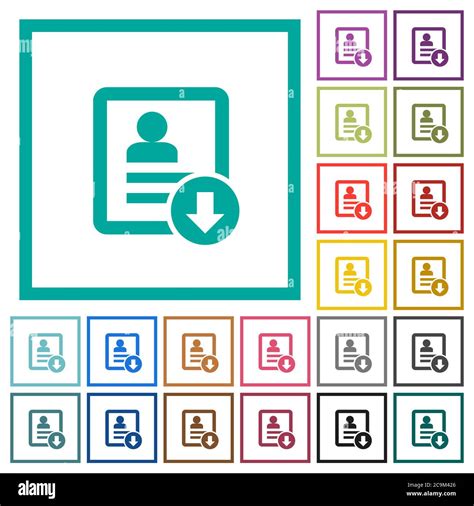Move Down Contact Flat Color Icons With Quadrant Frames On White