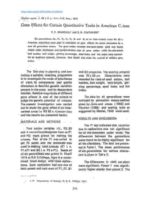 Pdf Gene Effects For Certain Quantitative Traits In American Cotton