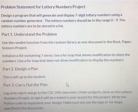 Solved Problem Statement Lottery Numbers Project Design Program