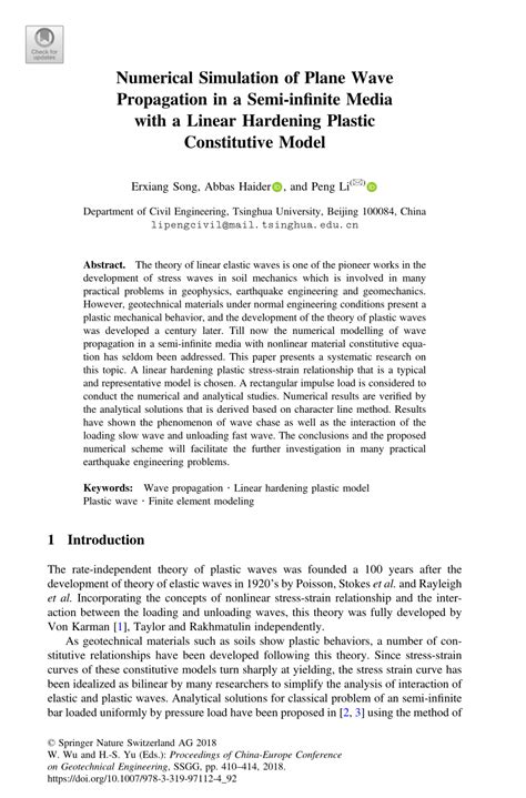 Pdf Numerical Simulation Of Plane Wave Propagation In A Semi Infinite Media With A Linear
