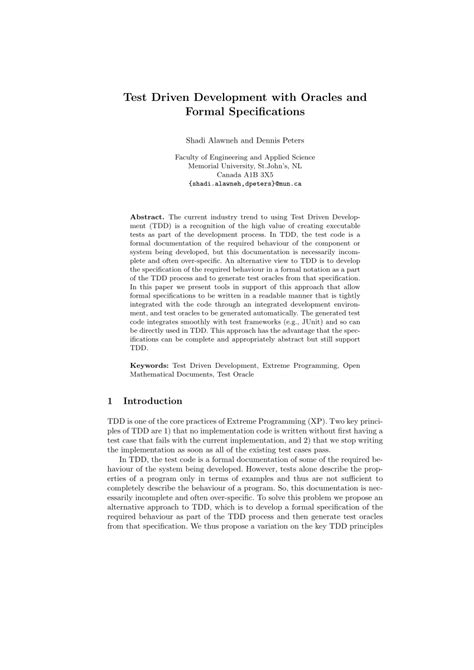 Pdf Test Driven Development With Oracles And Formal Specifications