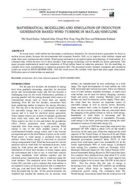 Pdf Mathematical Modelling And Simulation Of Induction Generator