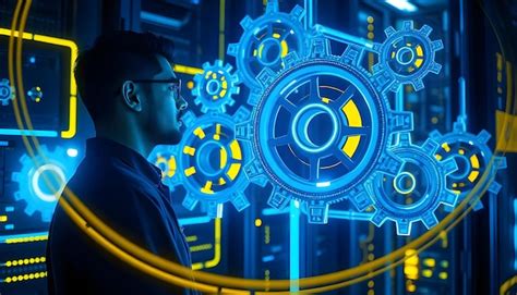 Futuristic Digital Gears In Hightech Environment Premium Ai Generated Image