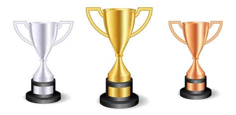 현실적인 황금 트로피 컵 챔피언의 집합입니다 프리미엄 벡터