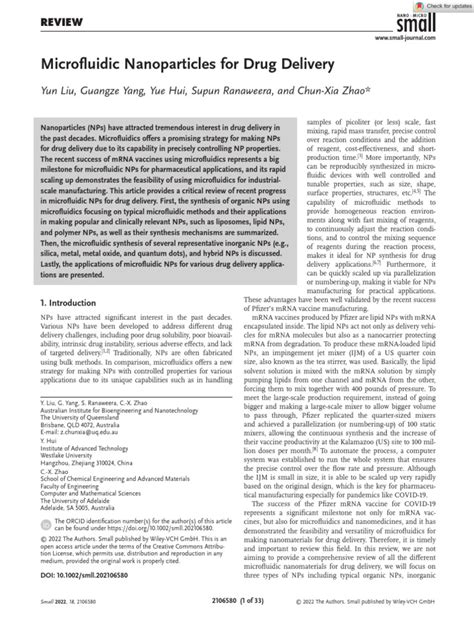 Microfluidic Nanoparticles For Drug Delivery Pdf Liposome