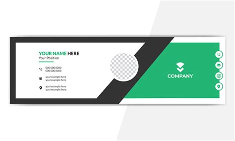 현대적이고 최소한의 레이아웃으로 된 메일 서명 작성자 사진 장소가 있는 회사 전자 메일 서명입니다 0명에 대한 스톡 벡터 아트