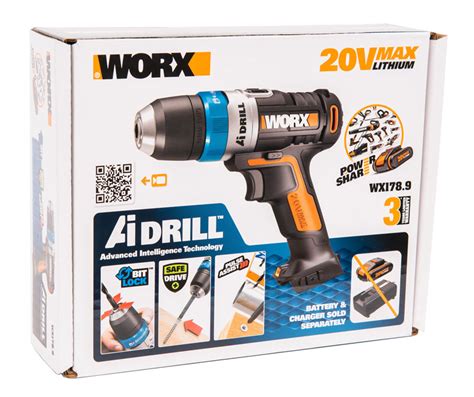 Дрель-шуруповерт аккумуляторная WORX AiDrill WX178.9, 20В, без АКБ и ЗУ ...