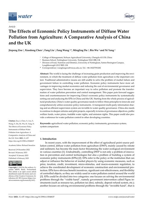 Pdf The Effects Of Economic Policy Instruments Of Diffuse Water Pollution From Agriculture A