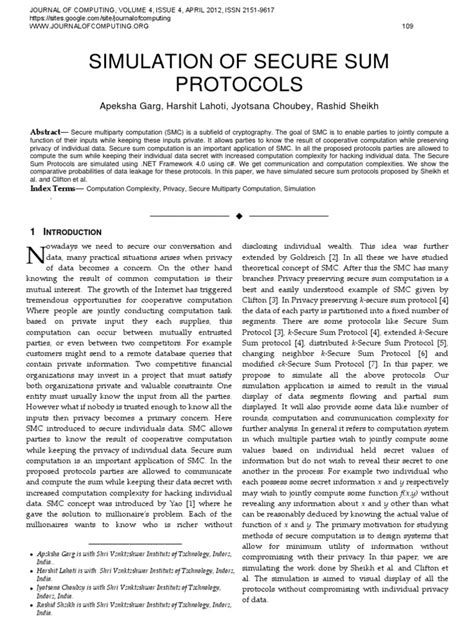 Simulation Of Secure Sum Protocols Pdf Communications Protocols
