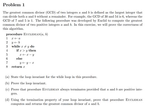 Solved Problem The Greatest Common Divisor GCD Of Two Chegg