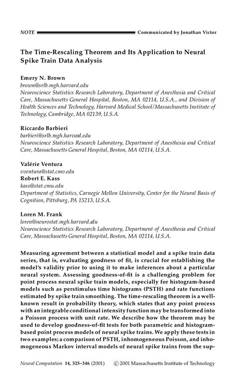 Pdf The Time Rescaling Theorem And Its Application To Neural Spike