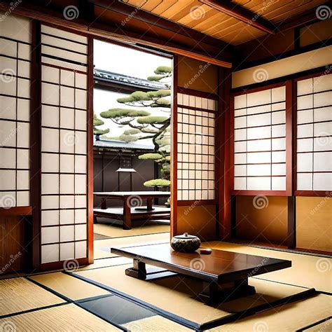 Traditional Japanese Room With Tatami Mats Ai Generated Image Stock