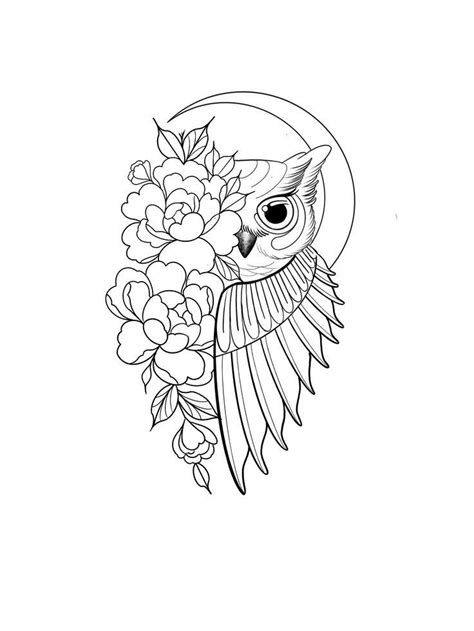 Owl Tattoo Design With Floral Accents