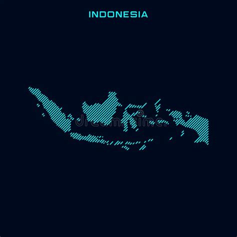 Indonesia Striped Map Vector Design Template With Blue Background