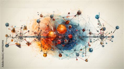 Abstract Scientific Drawed Diagram With Connected Spheres Mainly In