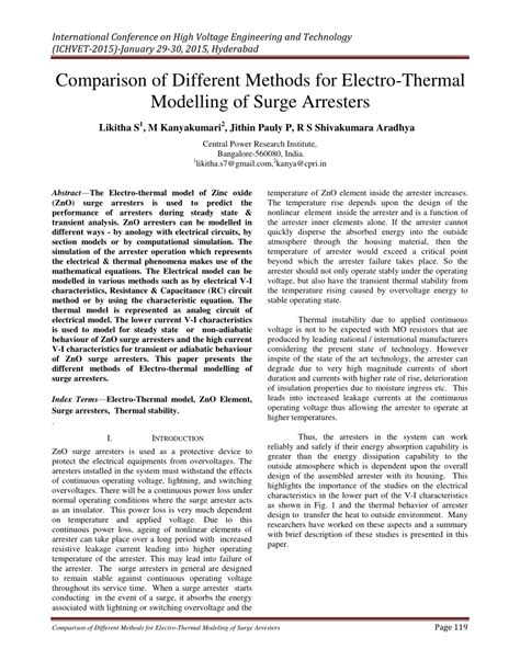 Pdf Comparison Of Different Methods For Electro Thermal Modelling Of Surge Arresters