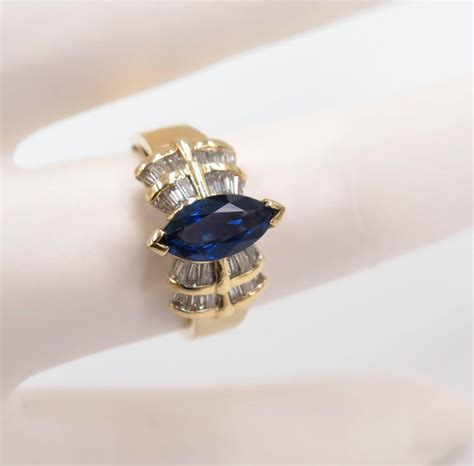 Marquise Cut Blue Sapphire And Diamond Ring At 1stdibs